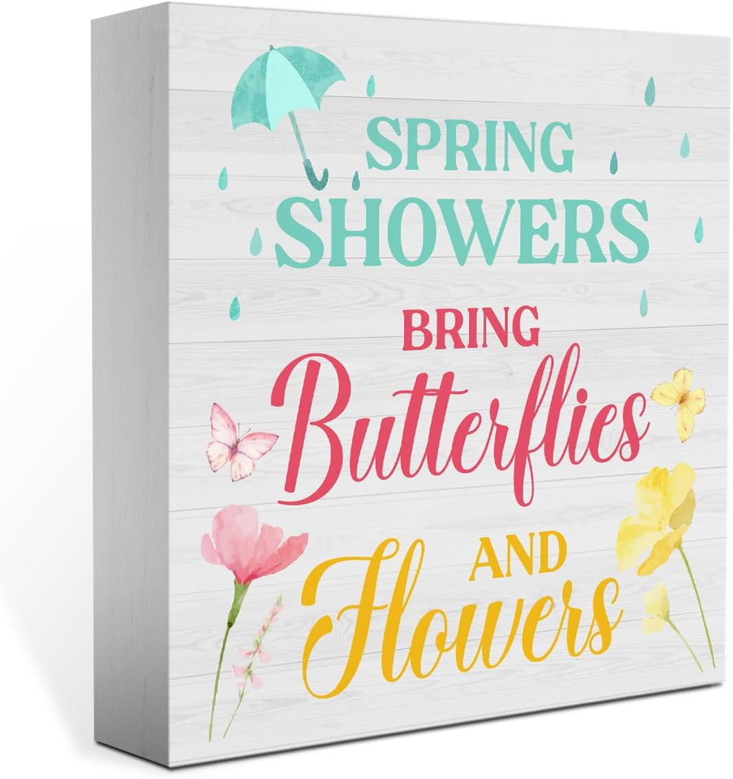 Wood Box Sign 7x7 Inch Rustic Spring Farmhouse Tiered Tray Decoration ...