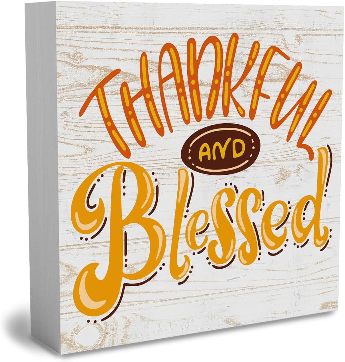Wood Box Sign 7x7 Inch Rustic Thankful And Blessed Thanksgiving Wooden ...