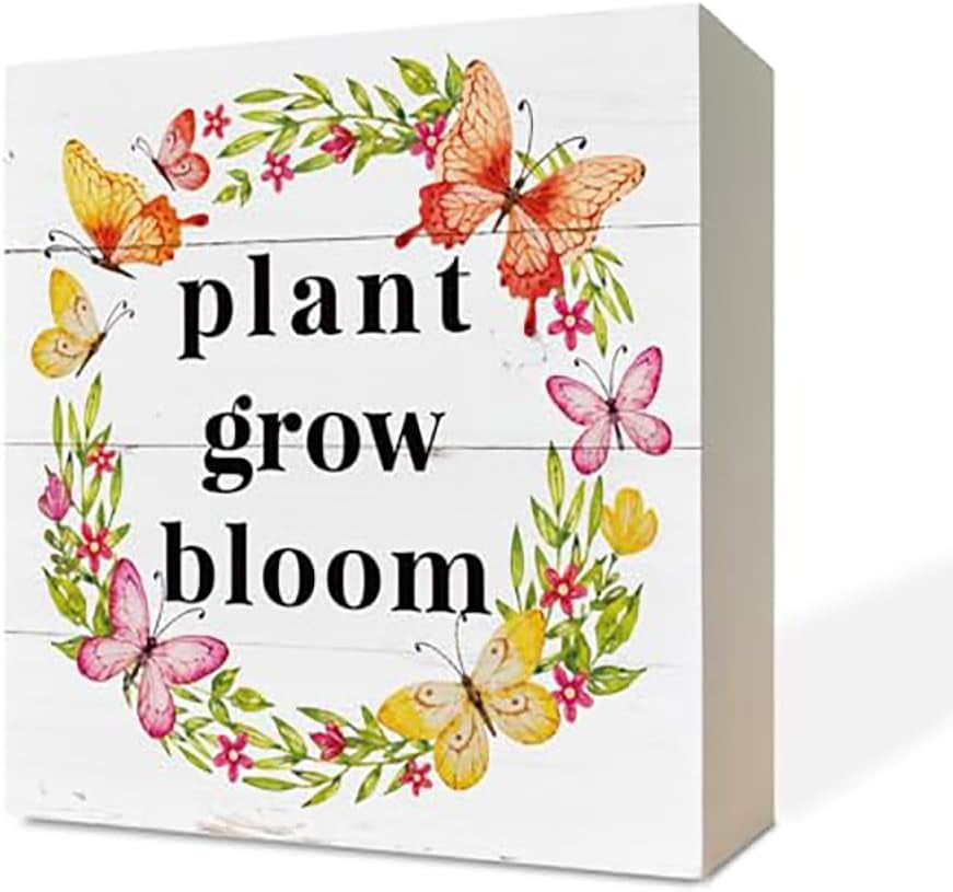 Wood Box Sign 7x7 Inch Spring Decor Sign Wooden Box Sign Desk Decor ...