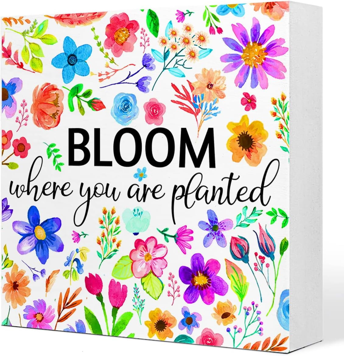 Wood Box Sign 7x7 Inch Spring Desk Decor Bloom Where You Are Planted ...