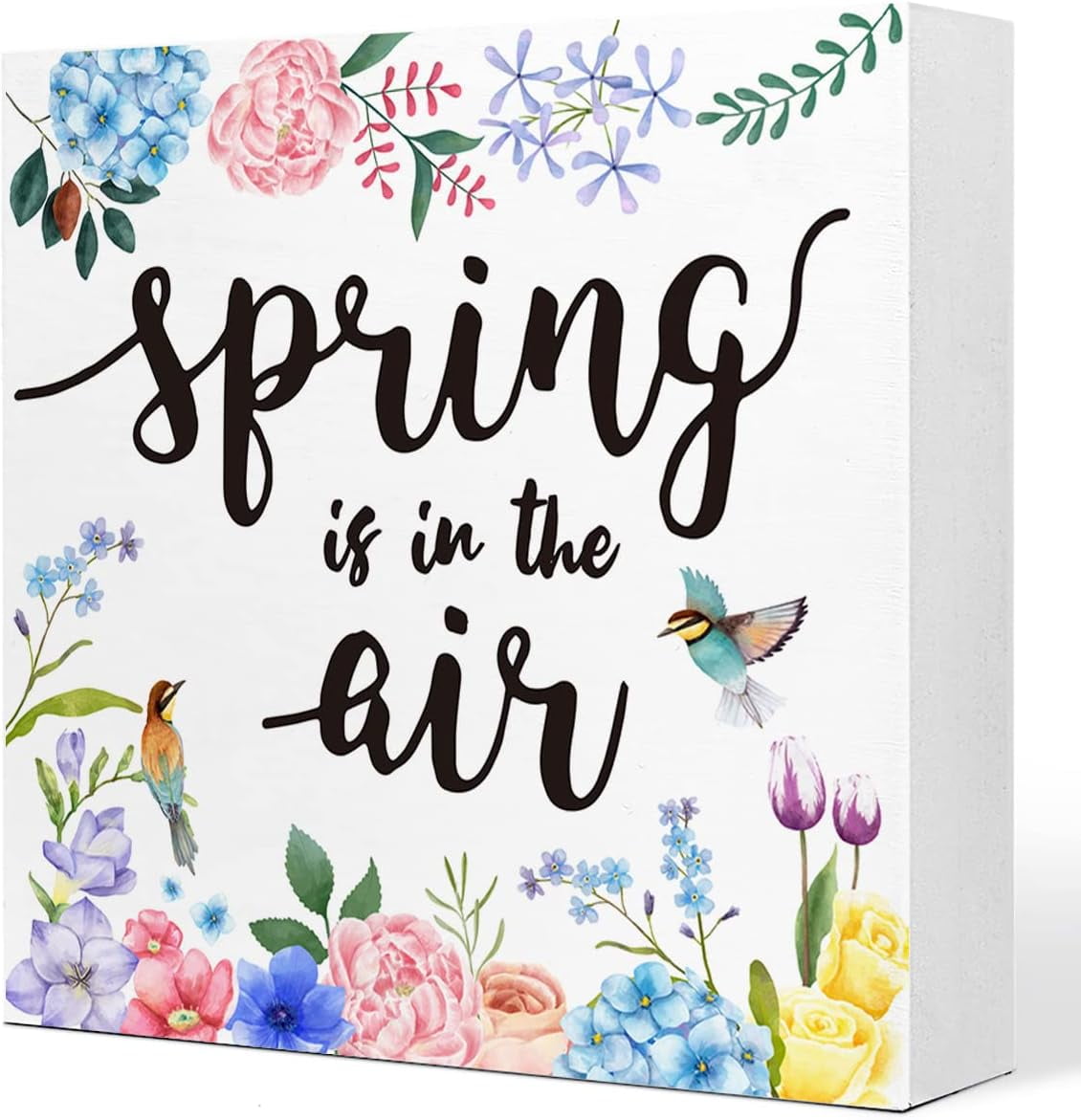Wood Box Sign 7x7 Inch Spring Desk Decor Spring Is In The Air Wood Sign ...