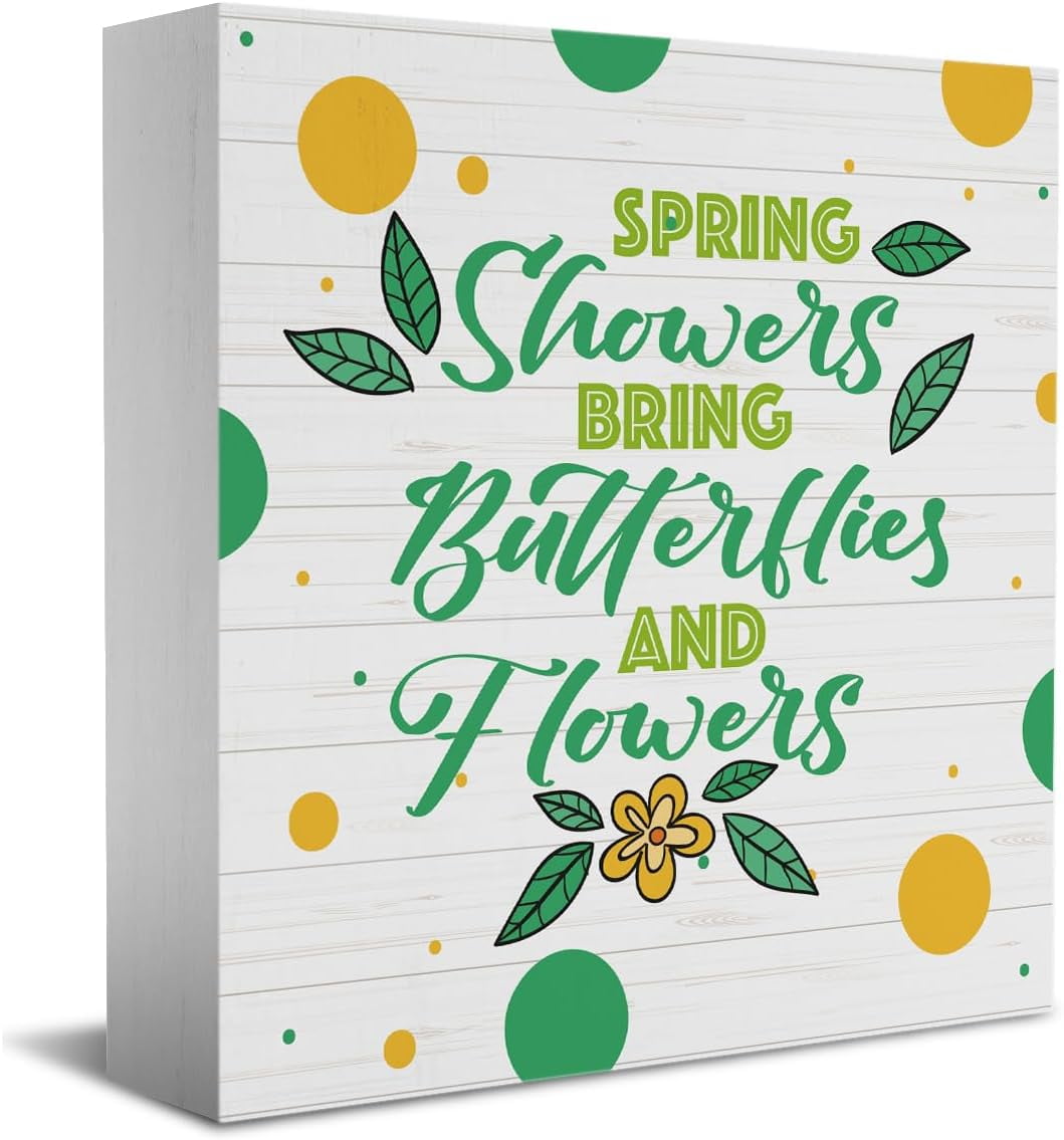 Wood Box Sign 7x7 Inch Spring Desk Decor Wooden Box Sign Spring Holiday ...