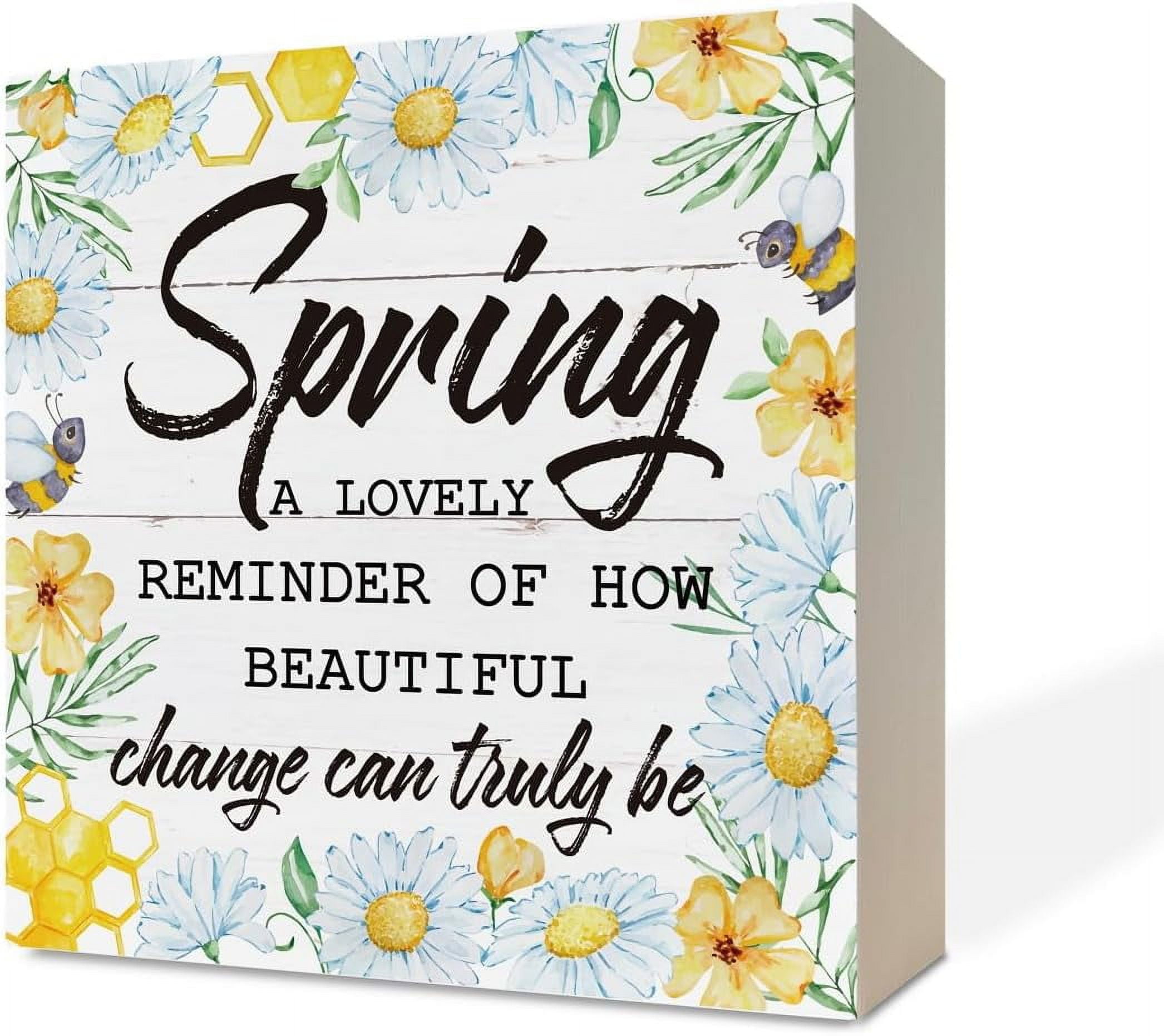 Wood Box Sign 7x7 Inch Spring Sign Wooden Box Sign Desk Decor Wood Box ...