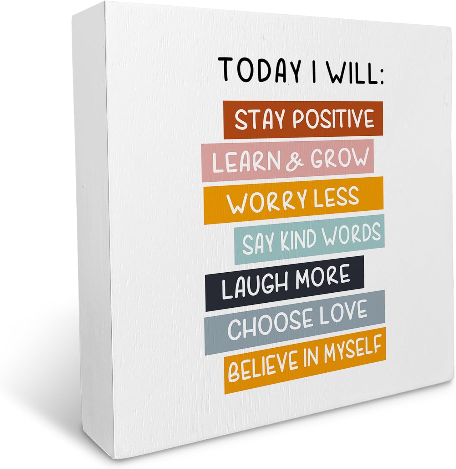 Wood Box Sign 7x7 Inch Today I Will Mental Health Colorful Farmhouse ...