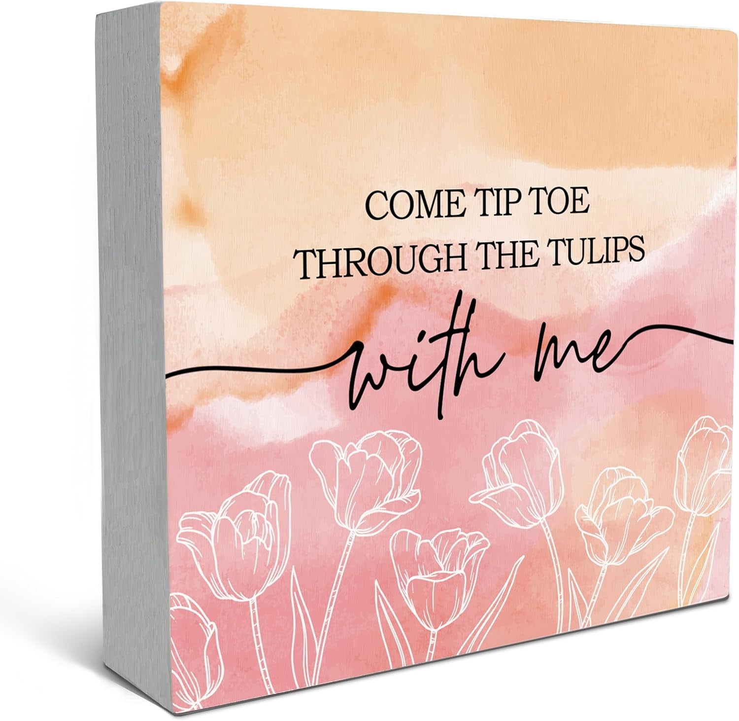 Wood Box Sign 7x7 Inch Tulips Decor Wood Box Sign Desk Decor Floral ...