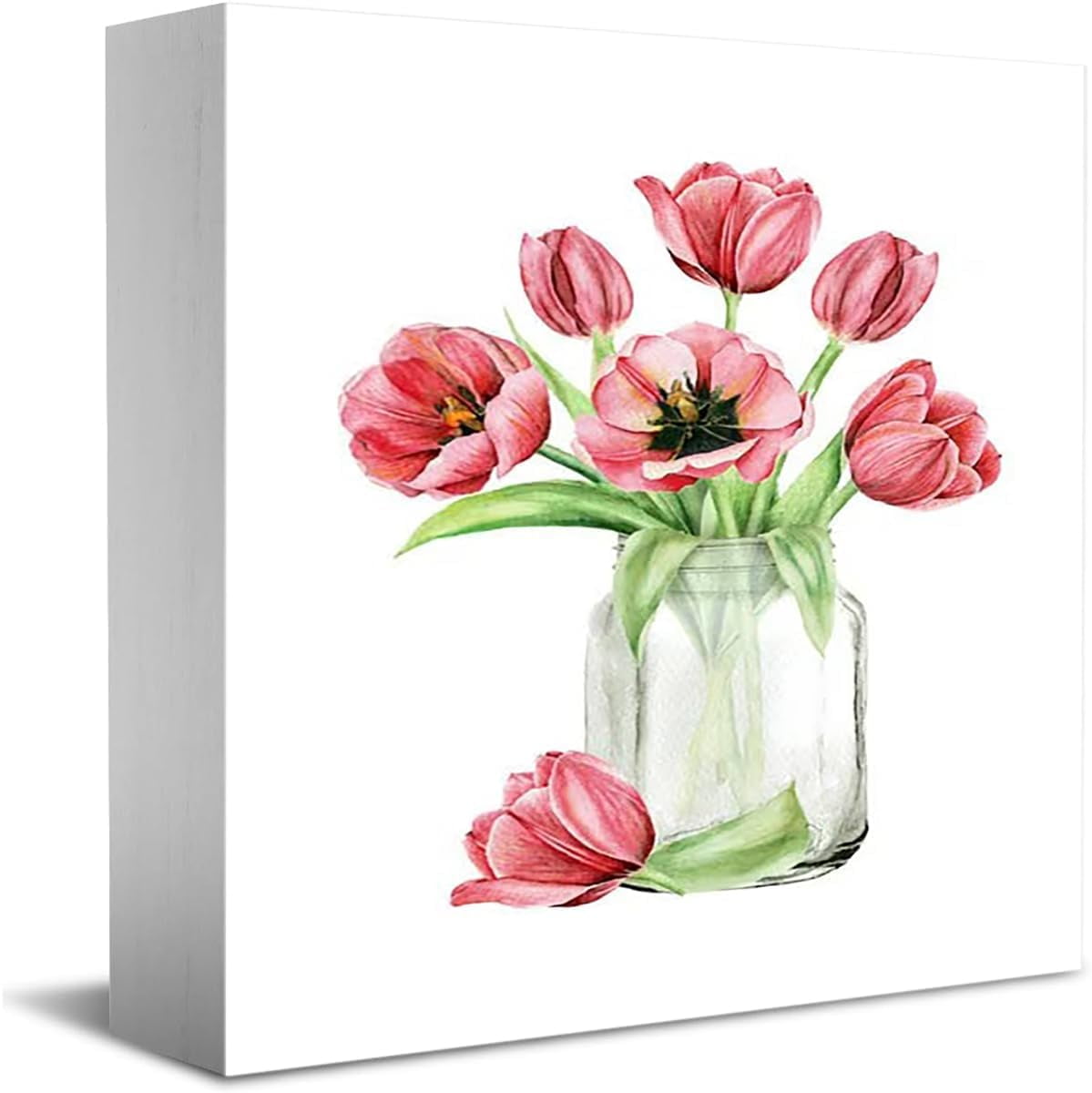 Wood Box Sign 7x7 Inch Watercolor Tulips Red Tulip Flowers Spring Decor ...