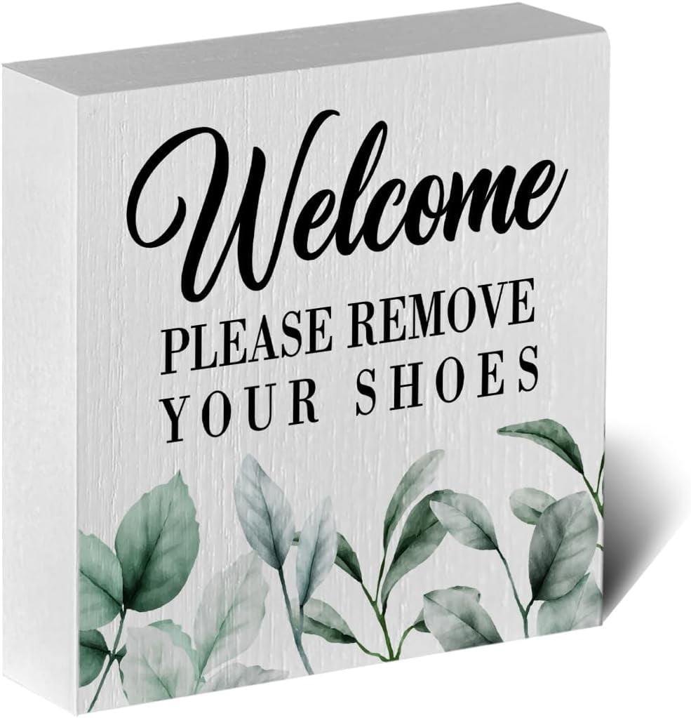 Wood Box Sign 7x7 Inch Welcome Please Remove Your Shoes Artwork Wood ...