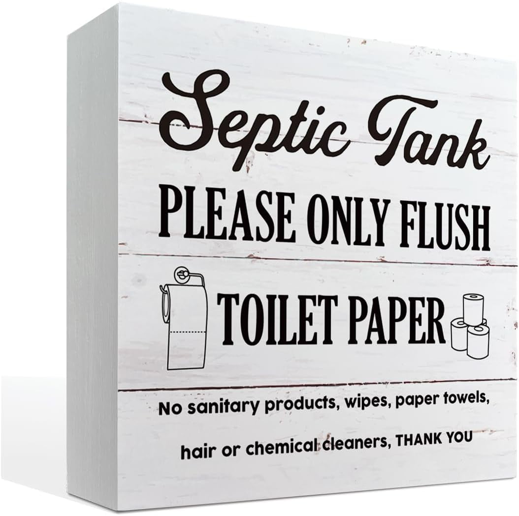 Wood Box Sign 7x7Inch Bathroom Decor Sign Septic Tank Box Sign Tabletop ...