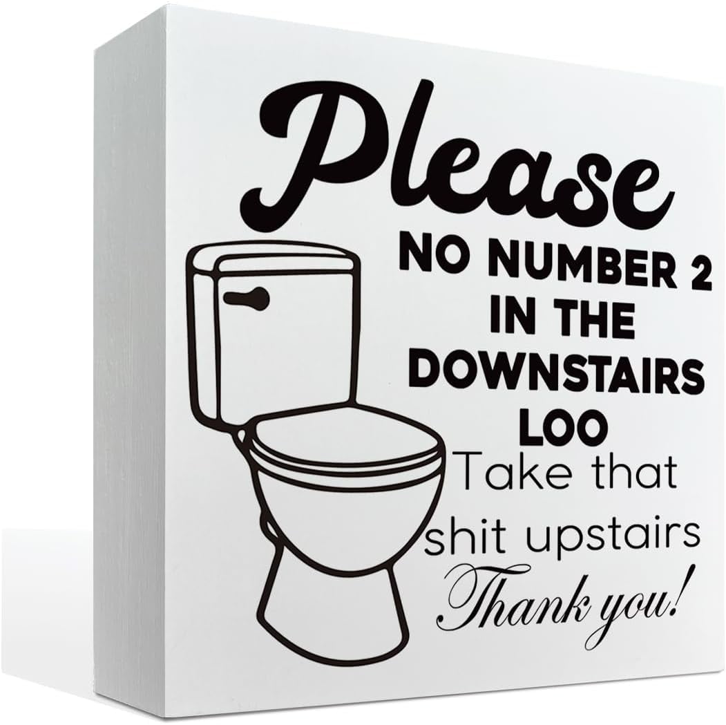 Wood Box Sign 7x7Inch Bathroom Decor Sign Please Don'T Poo In The ...