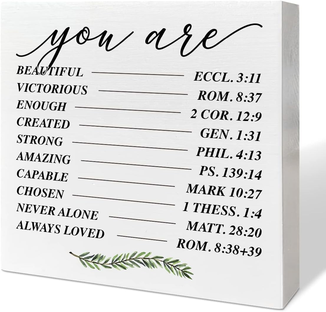 Wood Box Sign 7x7Inch Christian Desk Wooden Box Sign Decor You Are ...