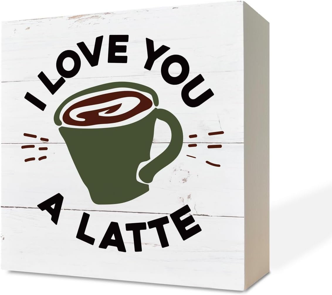 Wood Box Sign 7x7Inch Coffee Wood Signs I Love You A Latte Wooden Box ...