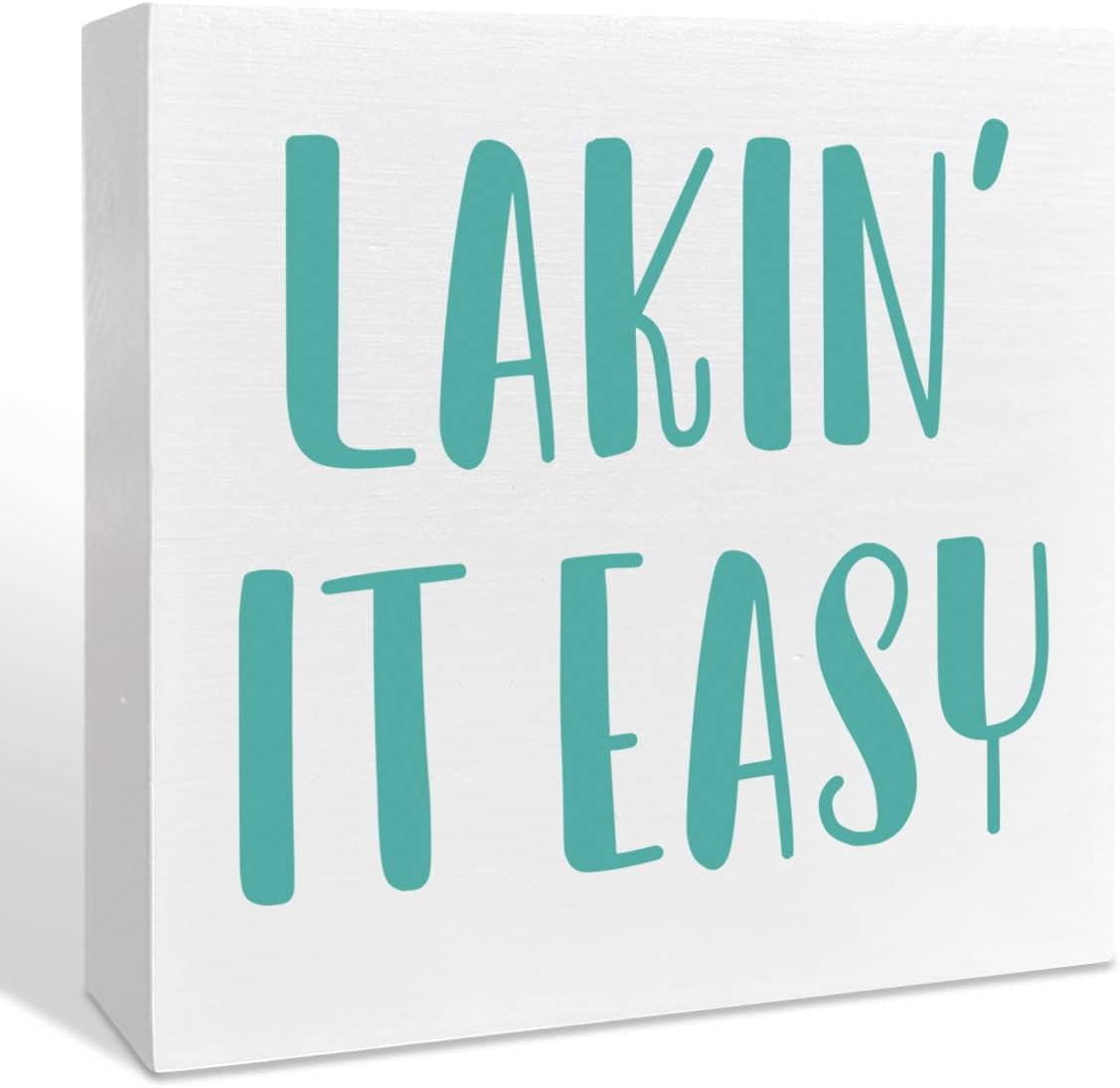 Wood Box Sign 7x7Inch Farmhouse Lake Wooden Box Sign Lakin' It Easy ...