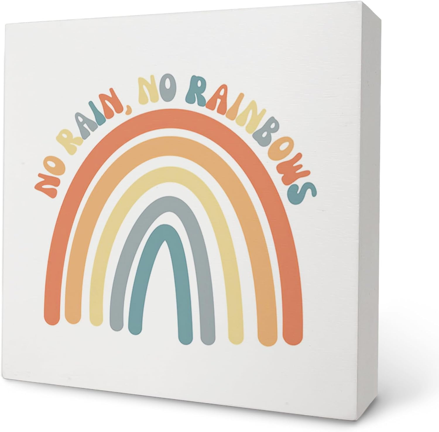 Wood Box Sign 7x7Inch Groovy No Rain No Rainbows Decor Positive Teen ...