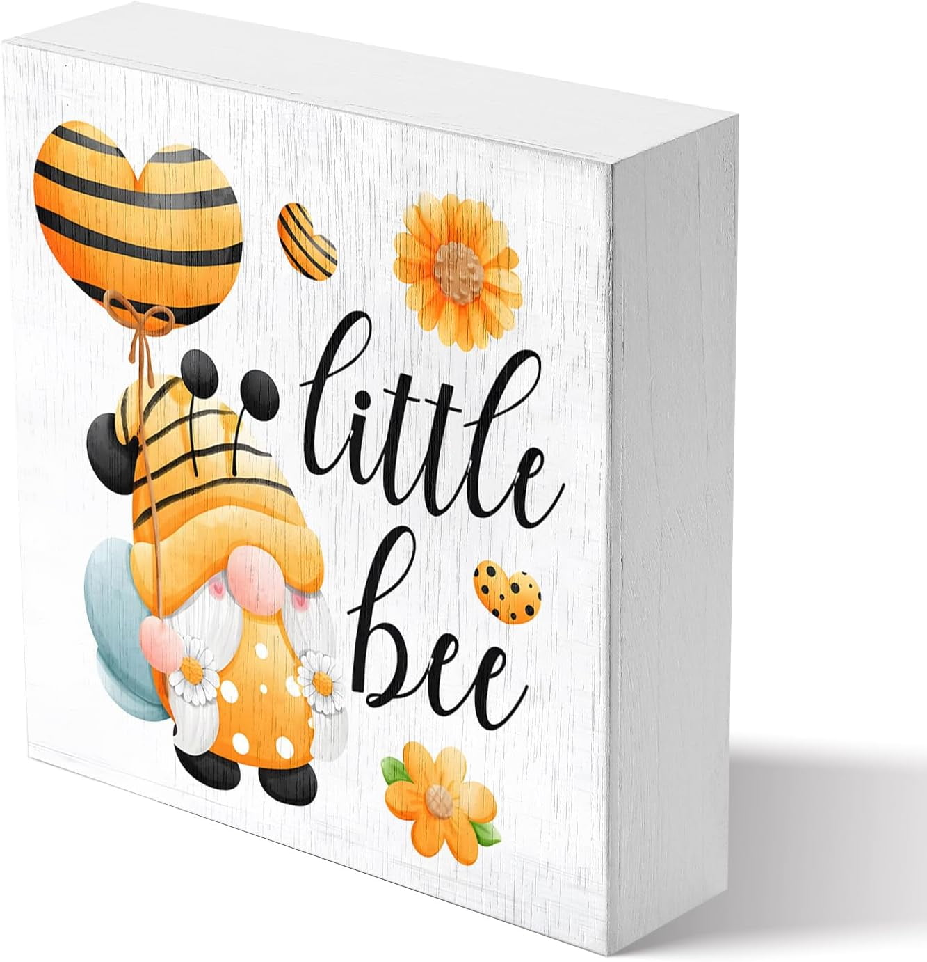 Wood Box Sign 7x7Inch Hello Summer Bee Gnome Wooden Box Signs Rustic ...