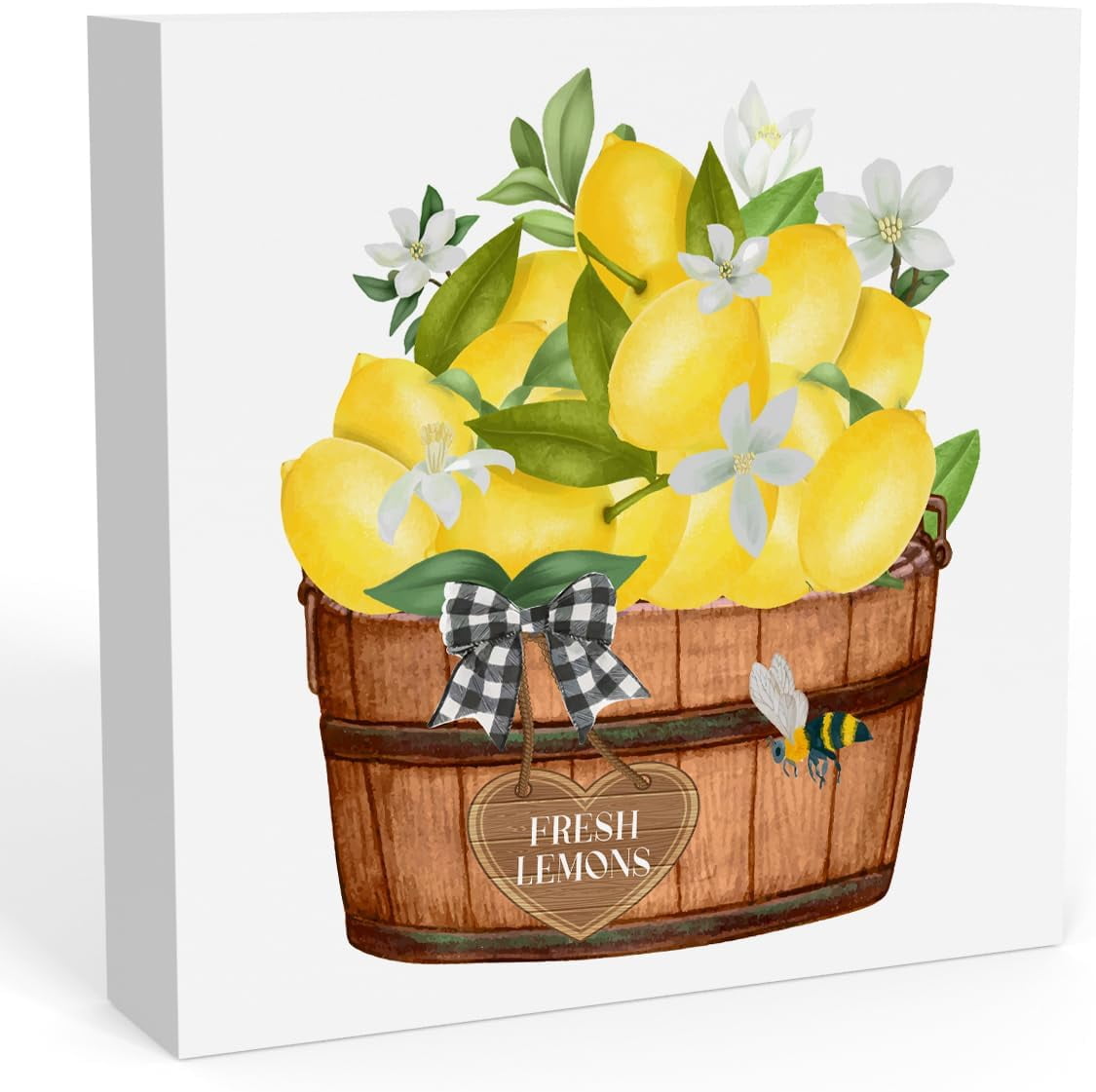 Wood Box Sign 7x7Inch Lemon Decor Summer Lemon Decorations For Home ...