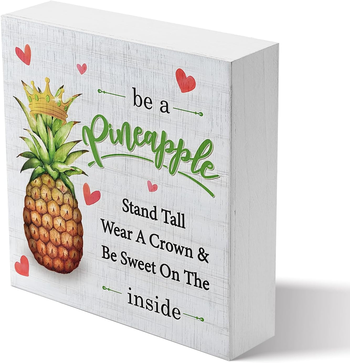 Wood Box Sign 7x7Inch Positive Summer Be A Pineapple Quote Wooden Box ...