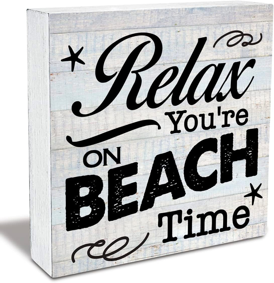 Wood Box Sign 7x7Inch Rustic Beach Wood Box Sign Relax You'Re On Beach ...
