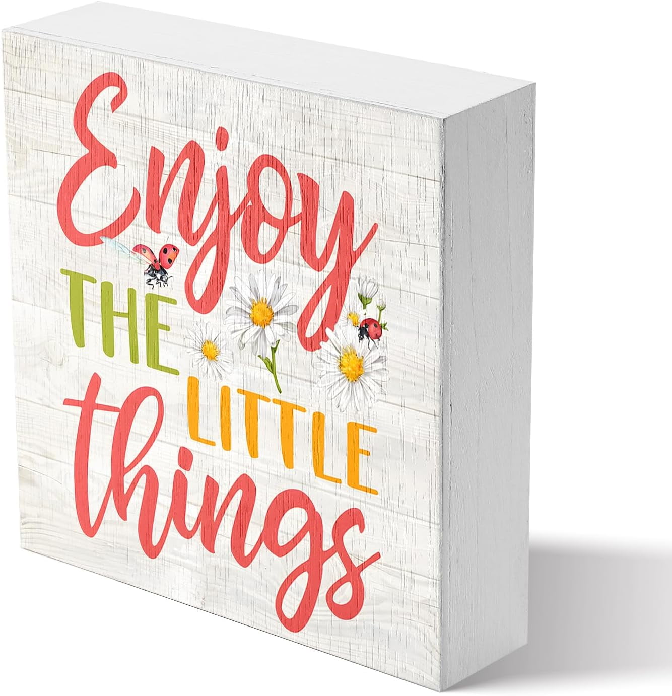 Wood Box Sign 7x7Inch Summer Signs Cute Enjoy The Little Things Wooden ...