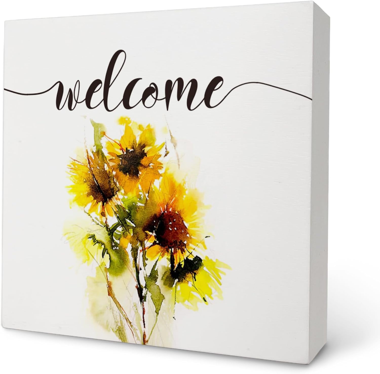 Wood Box Sign 7x7Inch Welcome Rustic Watercolor Flower Original ...