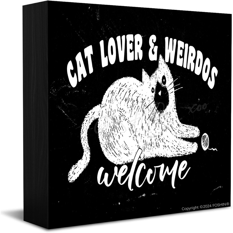 Wood Box Sign Cat Welcome Wood Signs Cat Lover And Weirdos Welcome ...