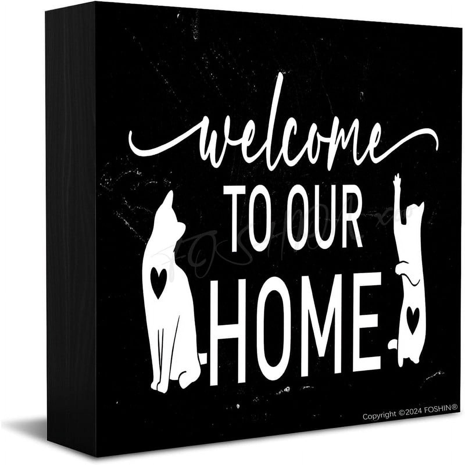 Wood Box Sign Cat Welcome Wood Signs Welcome To Our Home Wooden String ...