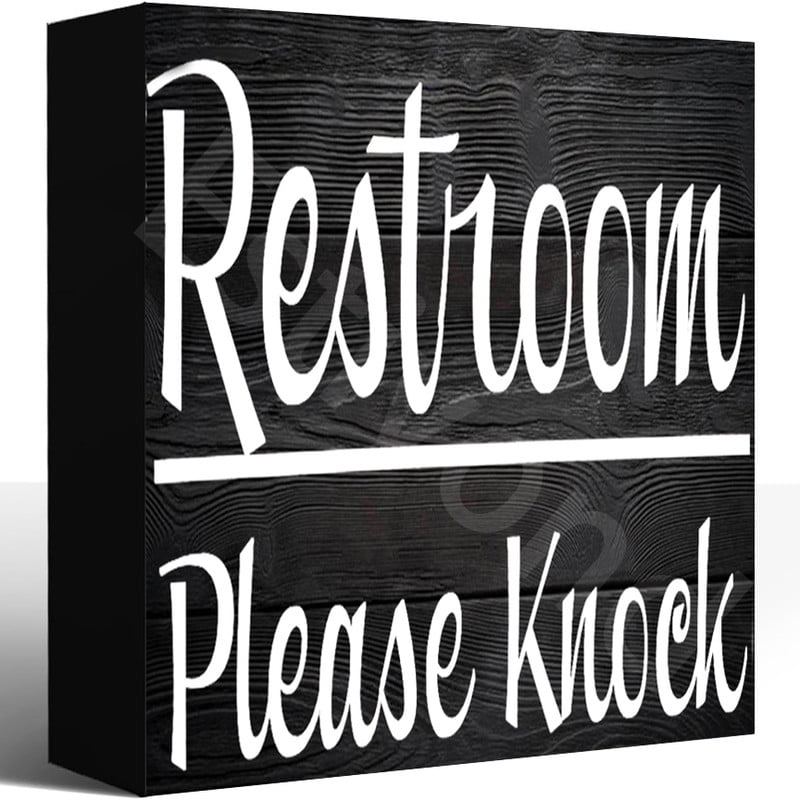 Wood Box Sign Desk Decor,Rustic Restroom Please Knock Wood Sign Office ...