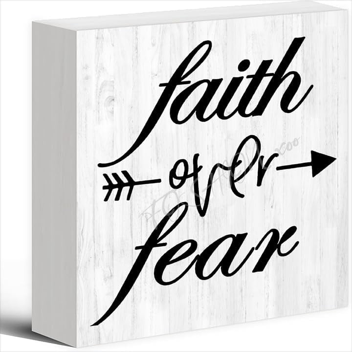 Wood Box Sign Faith Over Fear Sign With Inspirational Quotes Wooden Box ...