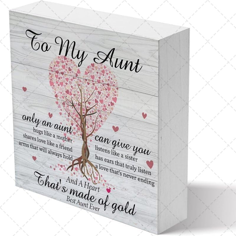 Wood Box Sign Home Decor Heart Tree good Aunt Ever Modern Rustic Wooden ...