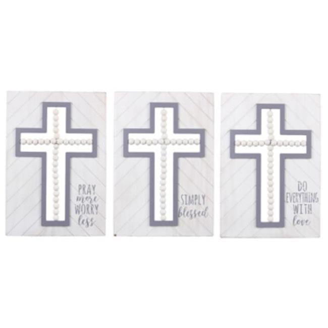 Wood Box Wall Sign with Cross Cutout Design & Bead Accent, Assorted ...