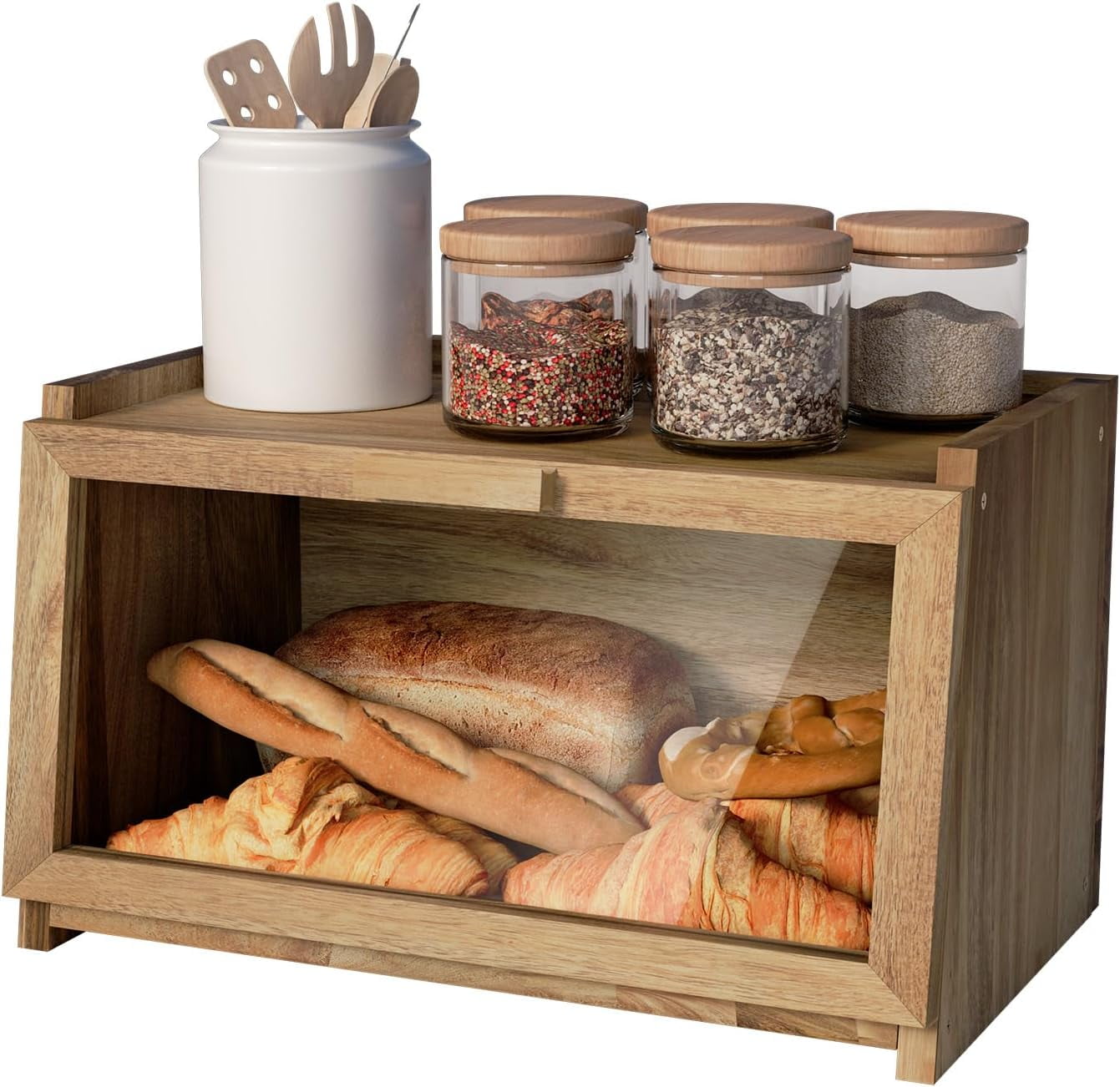 Wood Bread Box for Kitchen Countertop, Large Wooden Bread Storage ...
