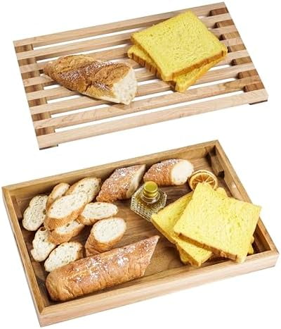 Wood Bread Cutting Board With Slicer, Crumb Tray and Holder - Serving ...