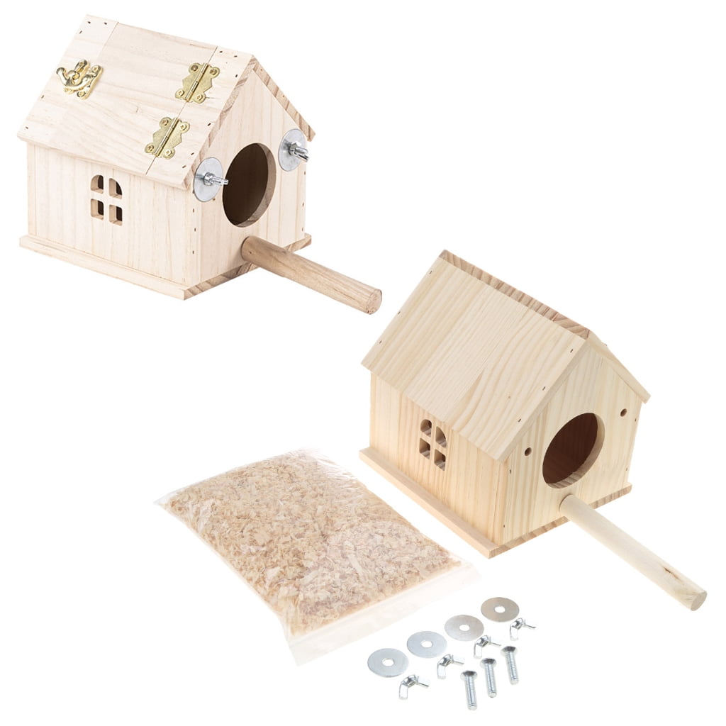 Wood Breeding Box for Bird Parrot House Box Nesting Outside Inside Cage ...