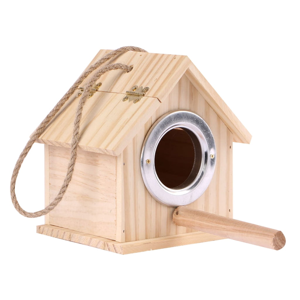 Wood Breeding Box for Bird Parrot House Box Nesting Outside Inside Cage ...