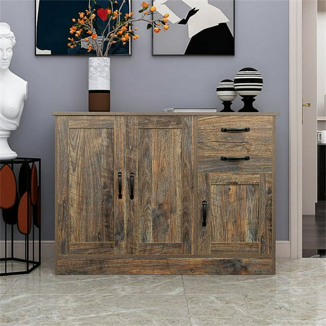 Wood Buffet Sideboard with 3 Doors and 2 Drawers, 43.3 Inches Entryway ...