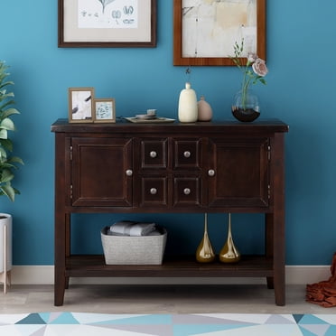 Topeakmart 3-Drawer Wooden Console Table with Storage Shelf, Pine Wood ...