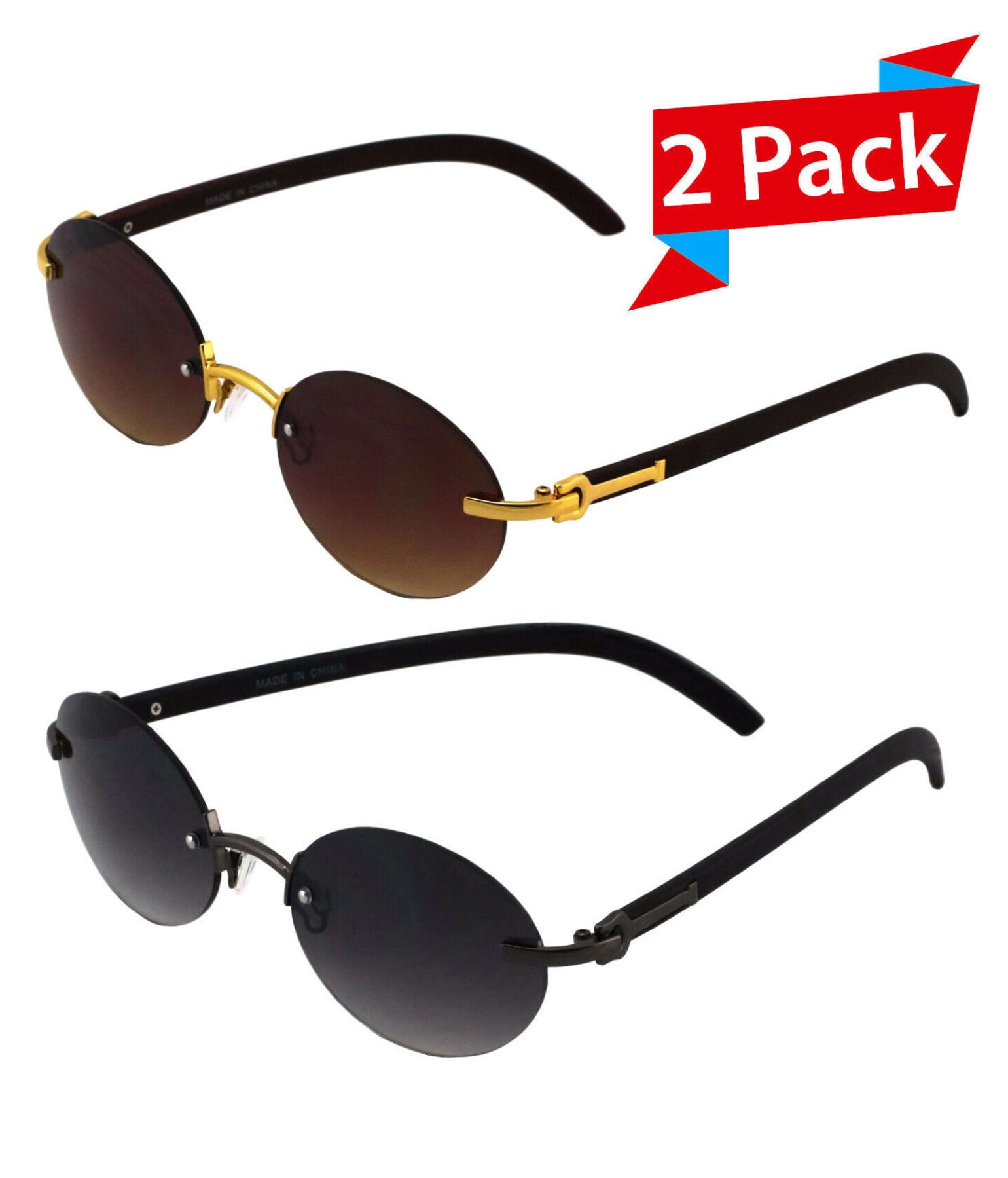 Wood Buffs Vintage 90s Gangster Rimless Clear Lens Oval Eye Glasses ...