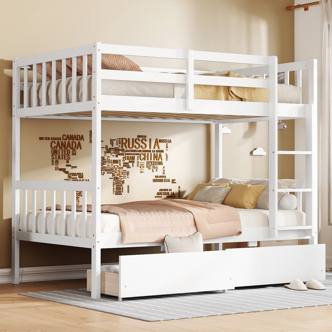 Wood Bunk Bed with Drawers, Twin Over Twin Size Convertible Bunk Bed ...