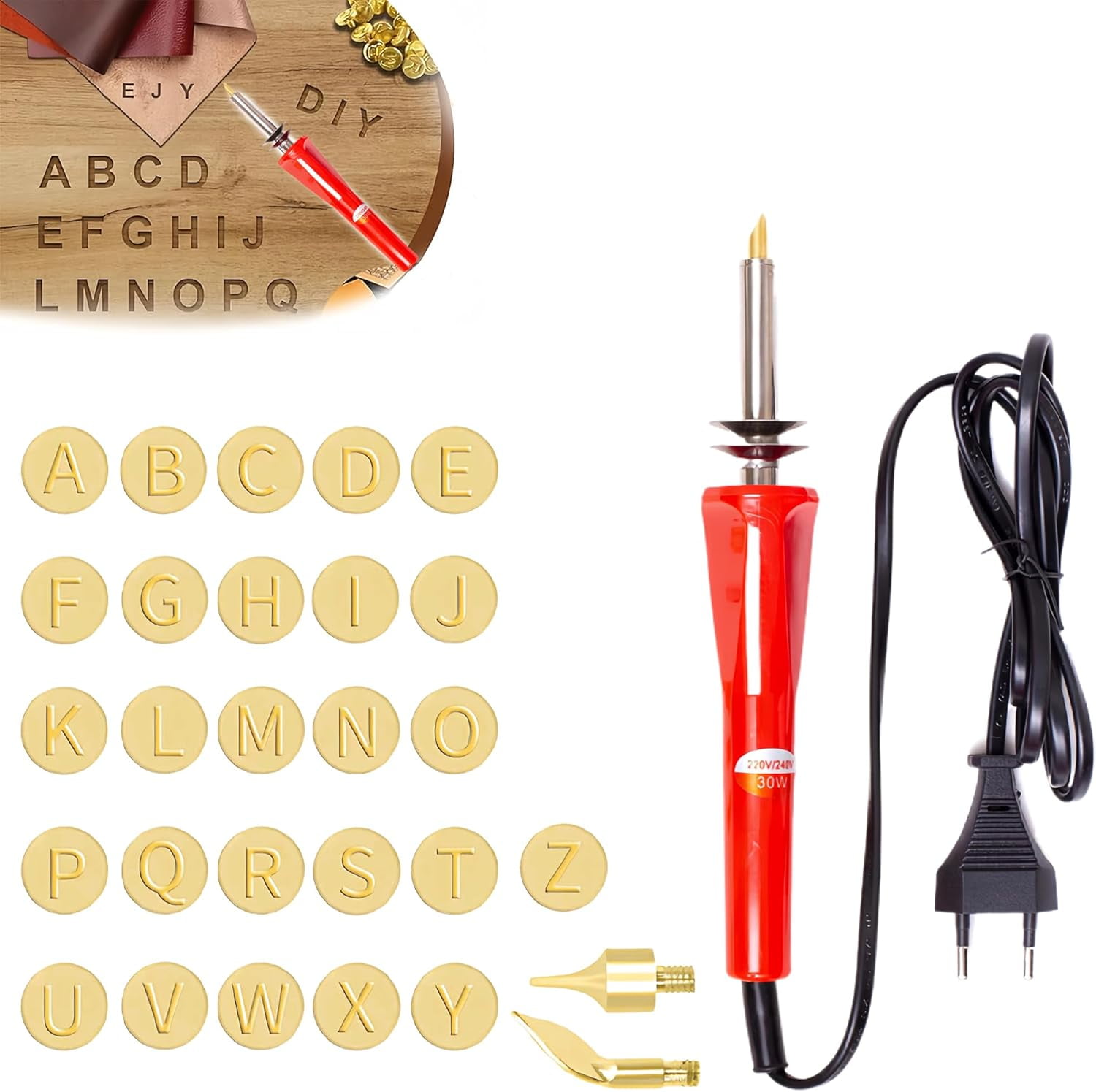 Wood Burning Kit: DIY Wood/Leather Burning Set, 26 Letters Brass Mold ...