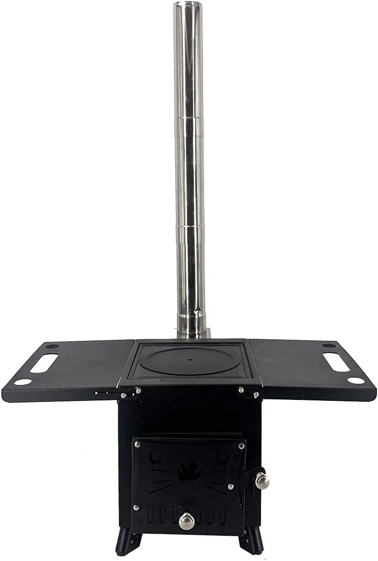 Wood Burning Stove, Outdoor Hot Tent Stove Kit with Chimney Pipes, Side ...