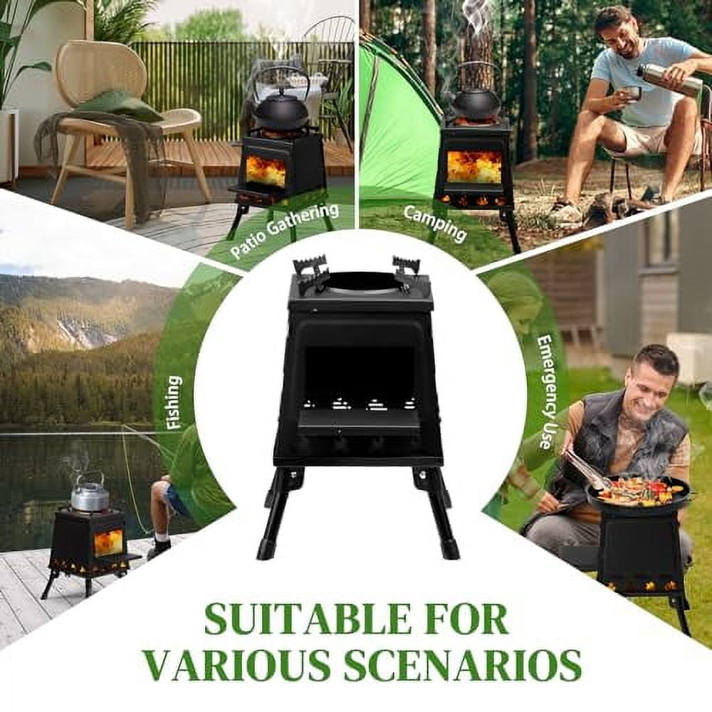 Wood Burning Stove with Pot Stand, Portable Camping Wood Stove with ...