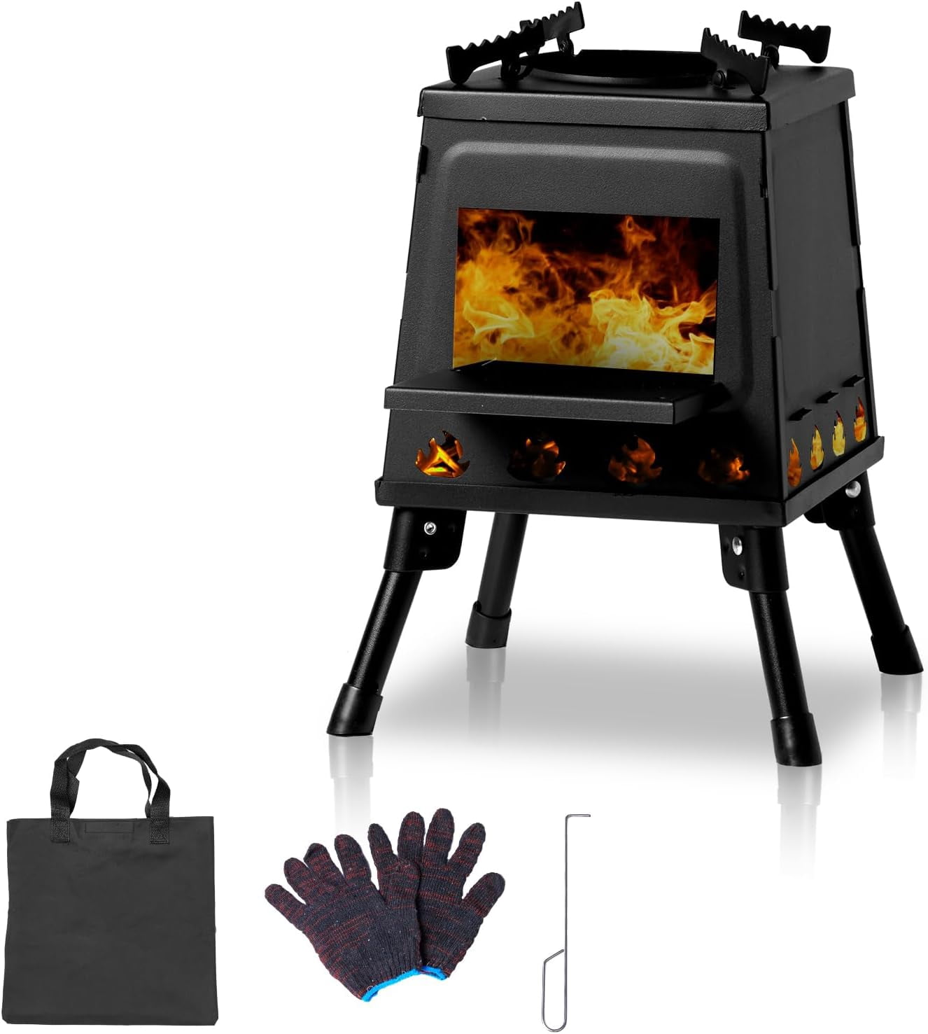 Wood Burning Stove with Pot Stand, Portable Camping Wood Stove with ...