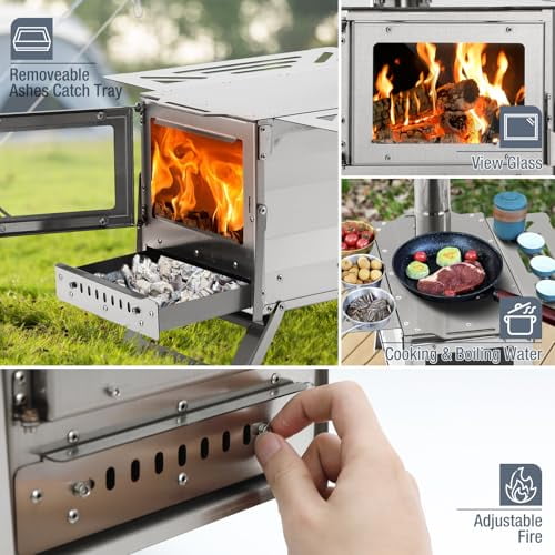 Wood Burning Stove with Chimney Pipes, Portable Camping Stove Folding ...