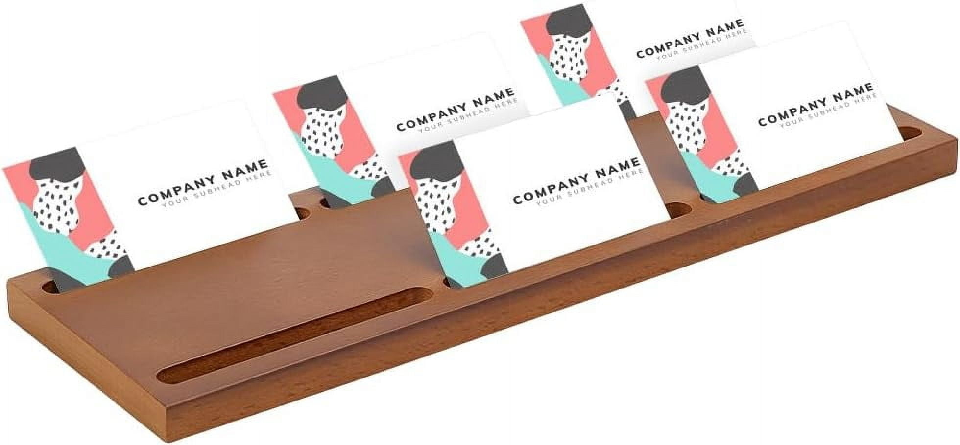 Wood Business Card Holder 12.8x4inch Rectangle Name Card Display ...