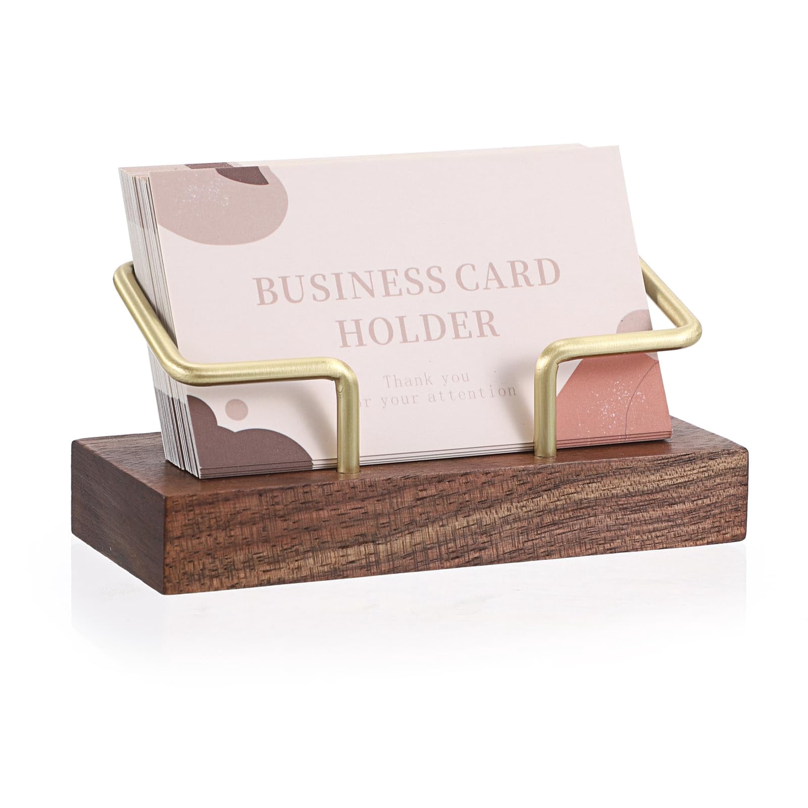SIISLL Wooden Business Card Holder for Desk - Elegant Walnut & Gold ...