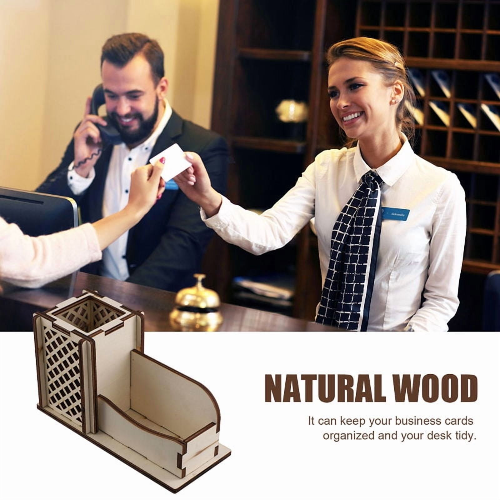 Wood Business Card Holder with Pen Slot Business Card Stand for Desk ...