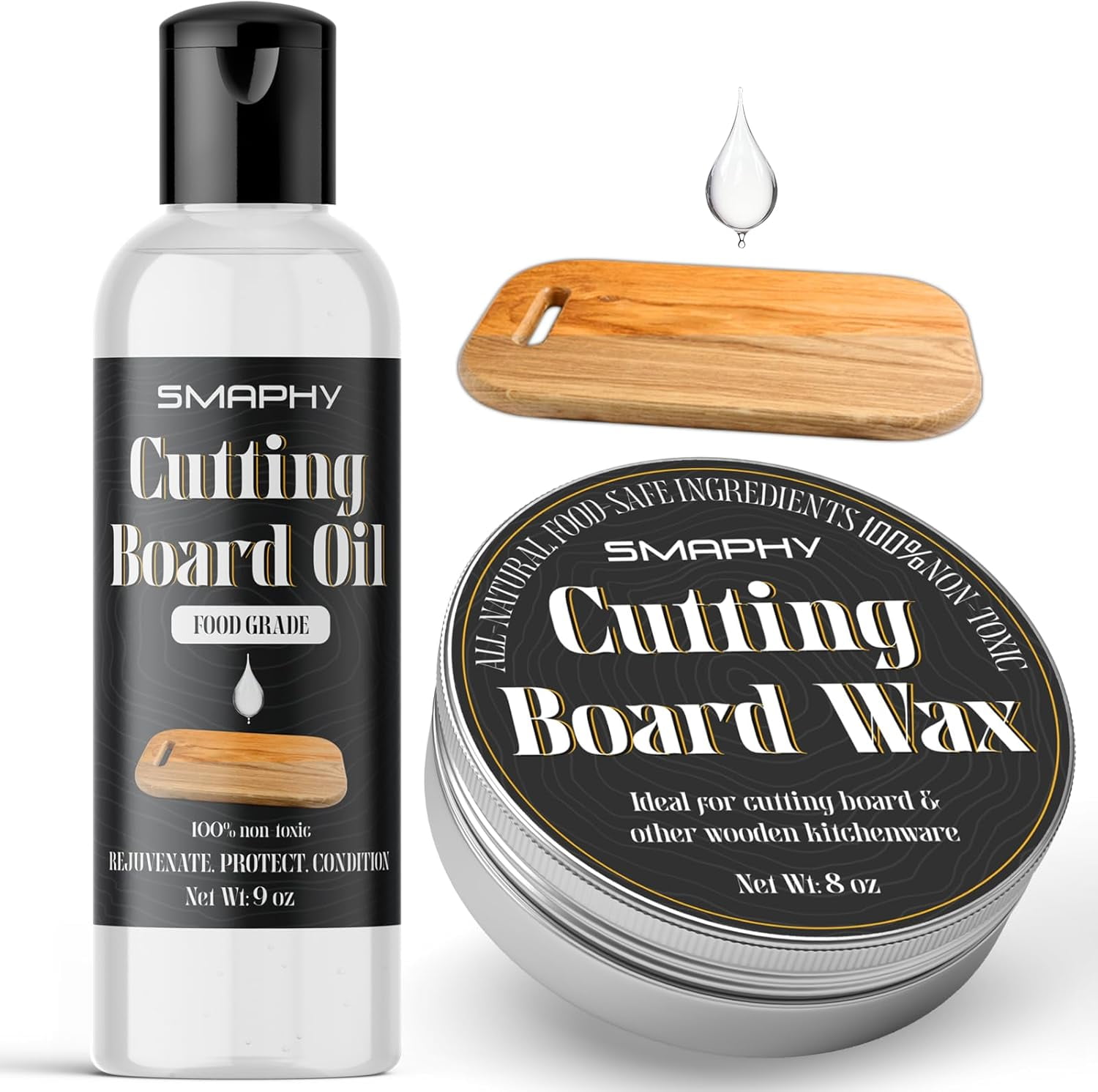 Wood Butter & Bamboo Cutting Board Oil (9 Oz) and Wax (8 Oz), Natural ...