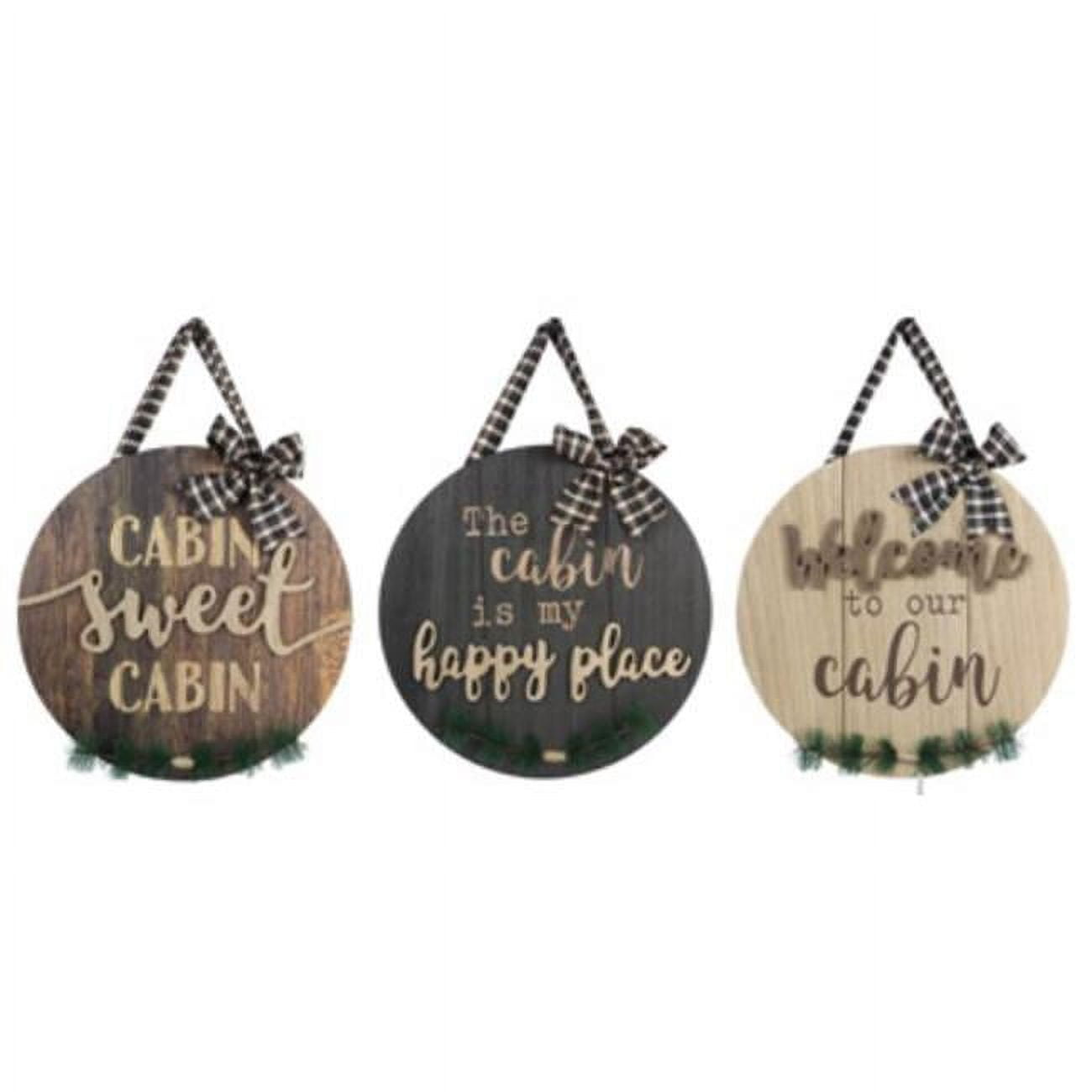 Wood Cabin Signs with 3D Lettering Artificial Pine Branches & Bow ...