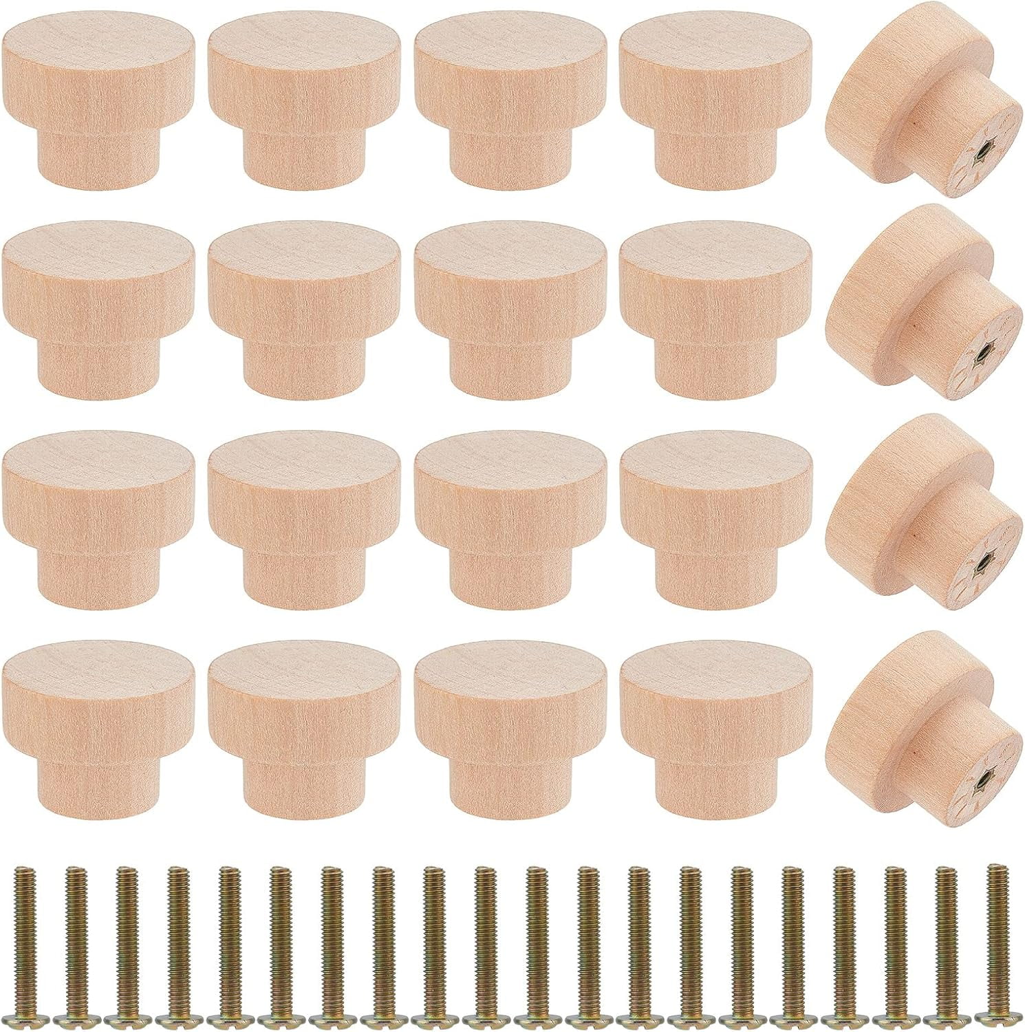 Wood Cabinet Knobs 20pcs Round Unfinished Wood Cabinet Furniture Drawer ...
