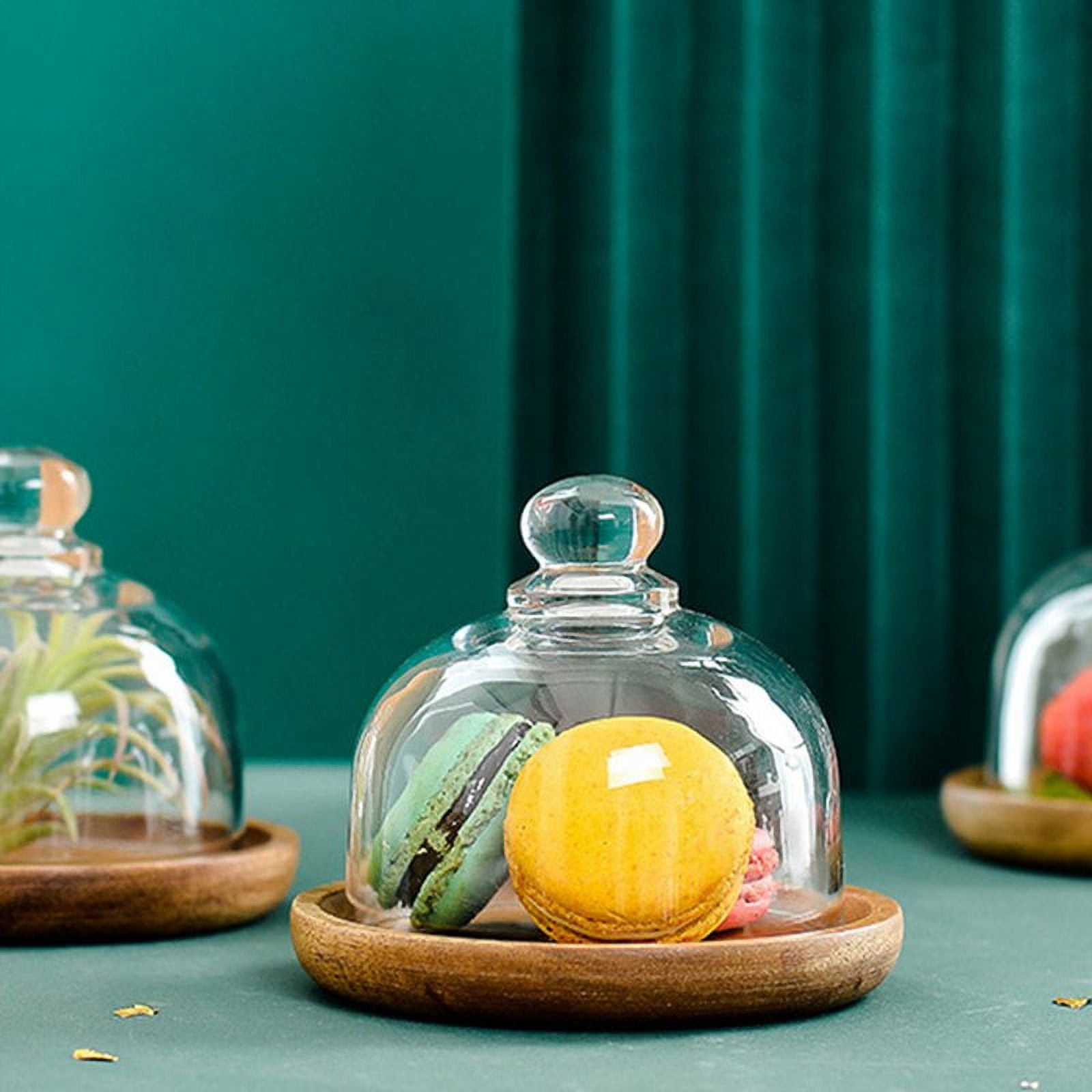 Wood Cake Plate with Glass Dome Lid, Rotating Cake Stand Display Server ...