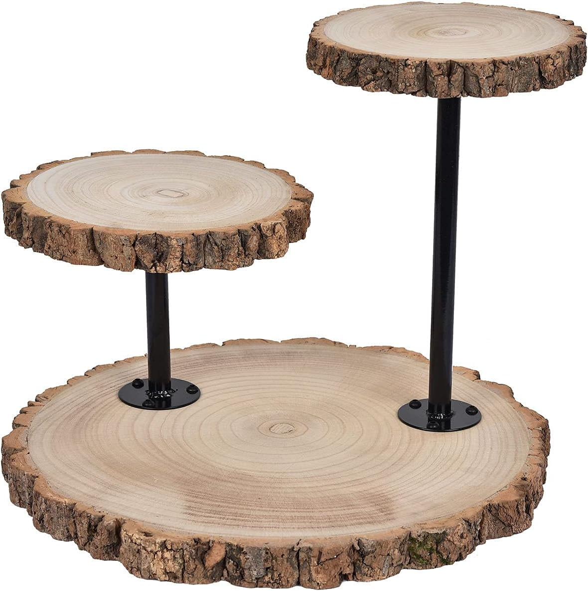 Wood Cake Stand 14-Inch Round 3 Tiers Brown with Black Natural Wooden ...